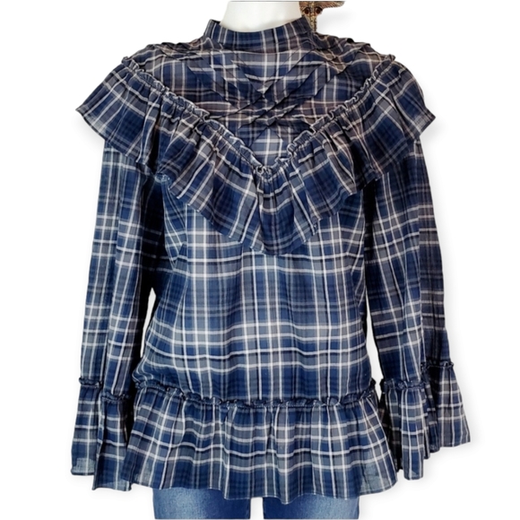 Max Studio | Tops | Max Studio Ruffled Plaid Top Medium | Poshmark